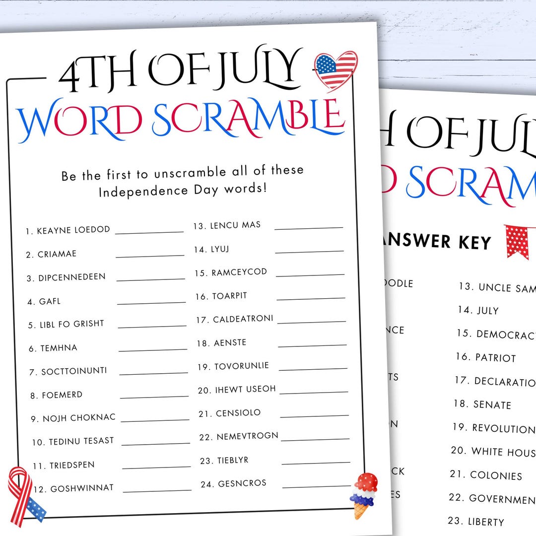 4th of July Word Scramble - Printable Independence Day Activity - Party ...