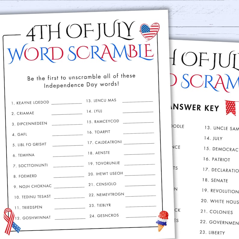 4th of July Word Scramble - Printable Independence Day Activity - Party ...