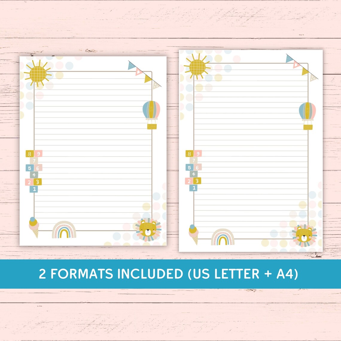 Cute Printable Baby Stationery - Digital Note Paper - Instant Download ...