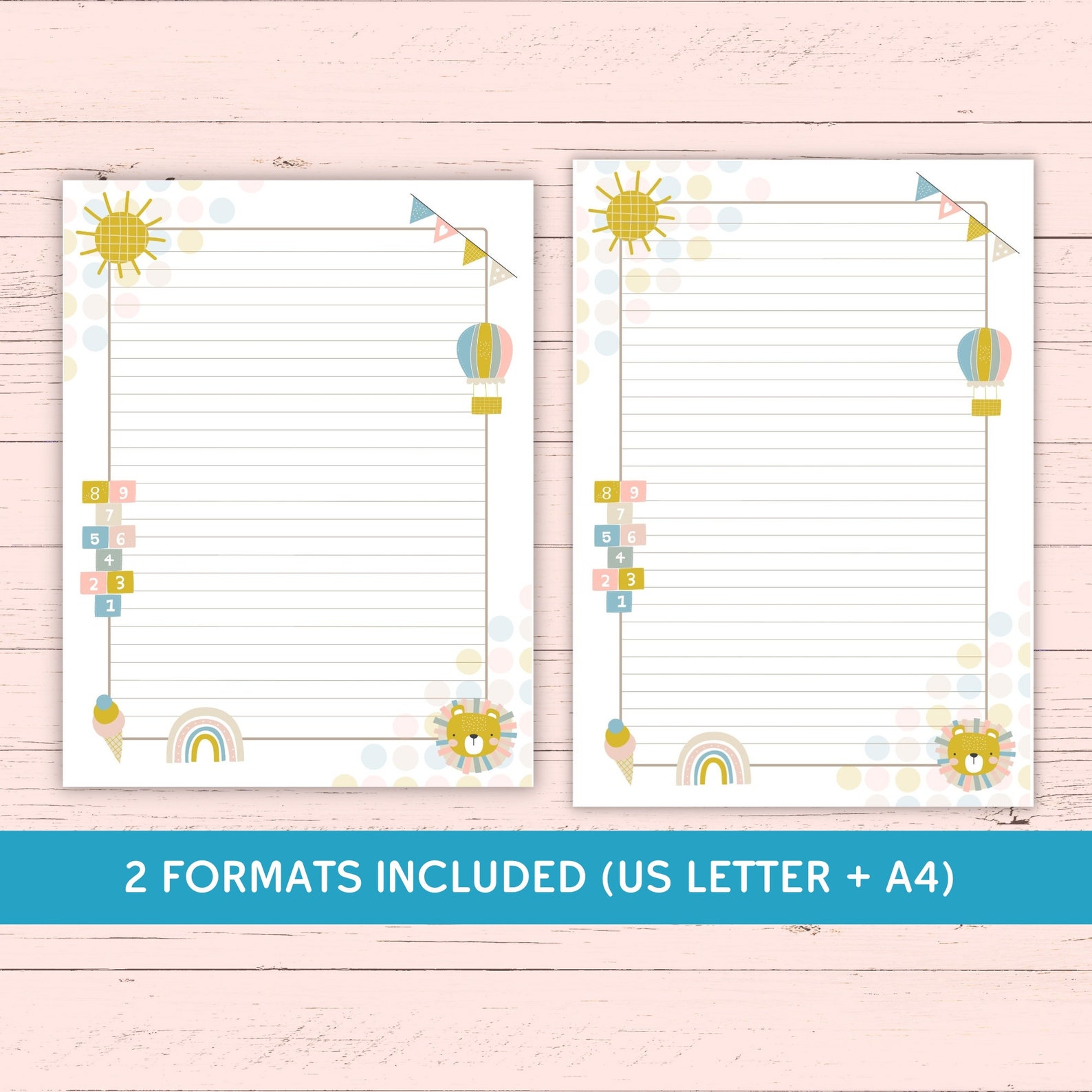 Cute Printable Baby Stationery - Digital Note Paper - Instant Download ...