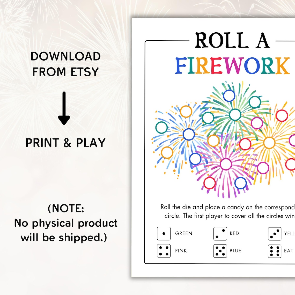 Roll a Firework Game - Firework Candy Dice Game - NYE Classroom Party ...
