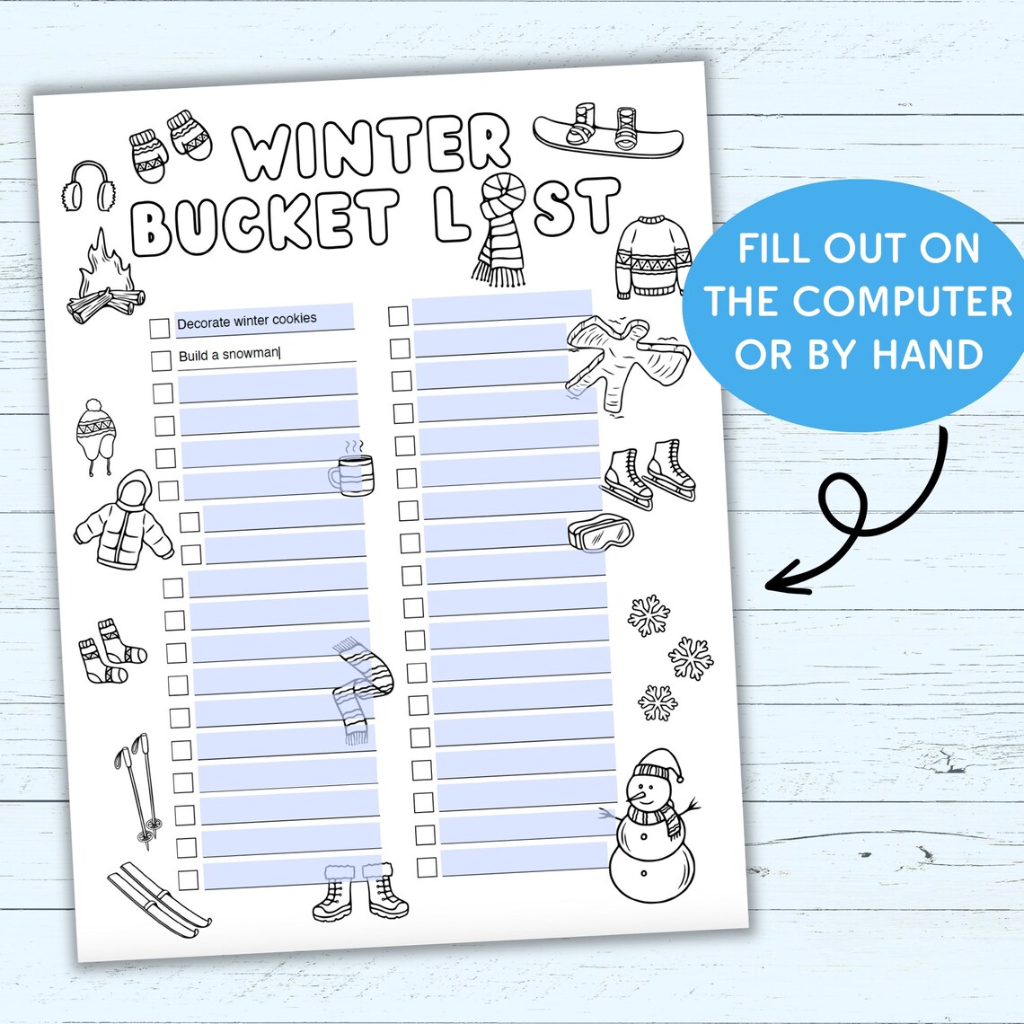 Winter Bucket List Printable - Winter Activity Checklist - Kids' Winter ...