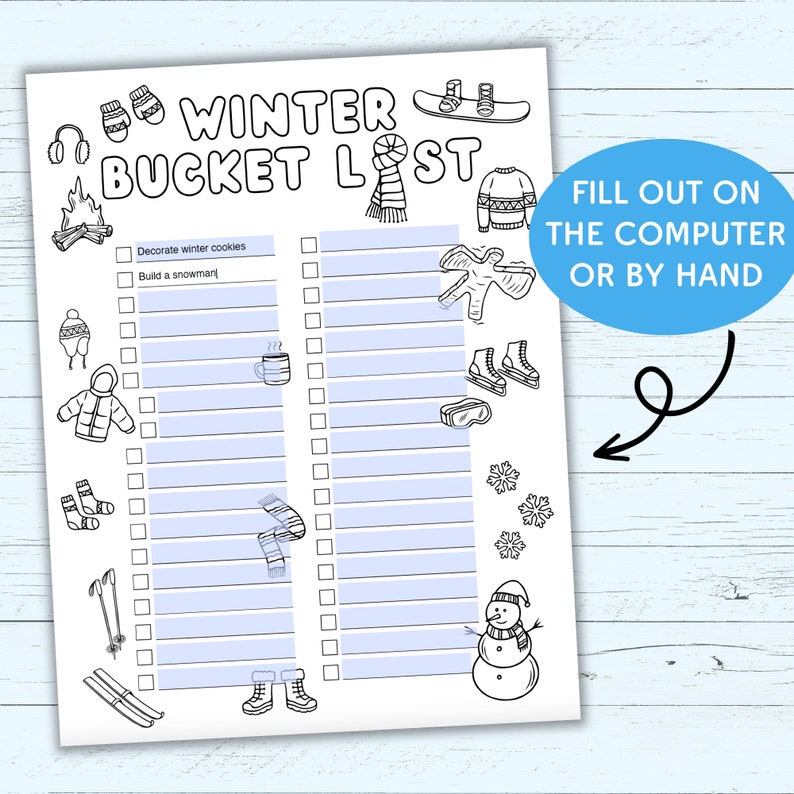 Winter Bucket List Printable - Winter Activity Checklist - Kids' Winter ...
