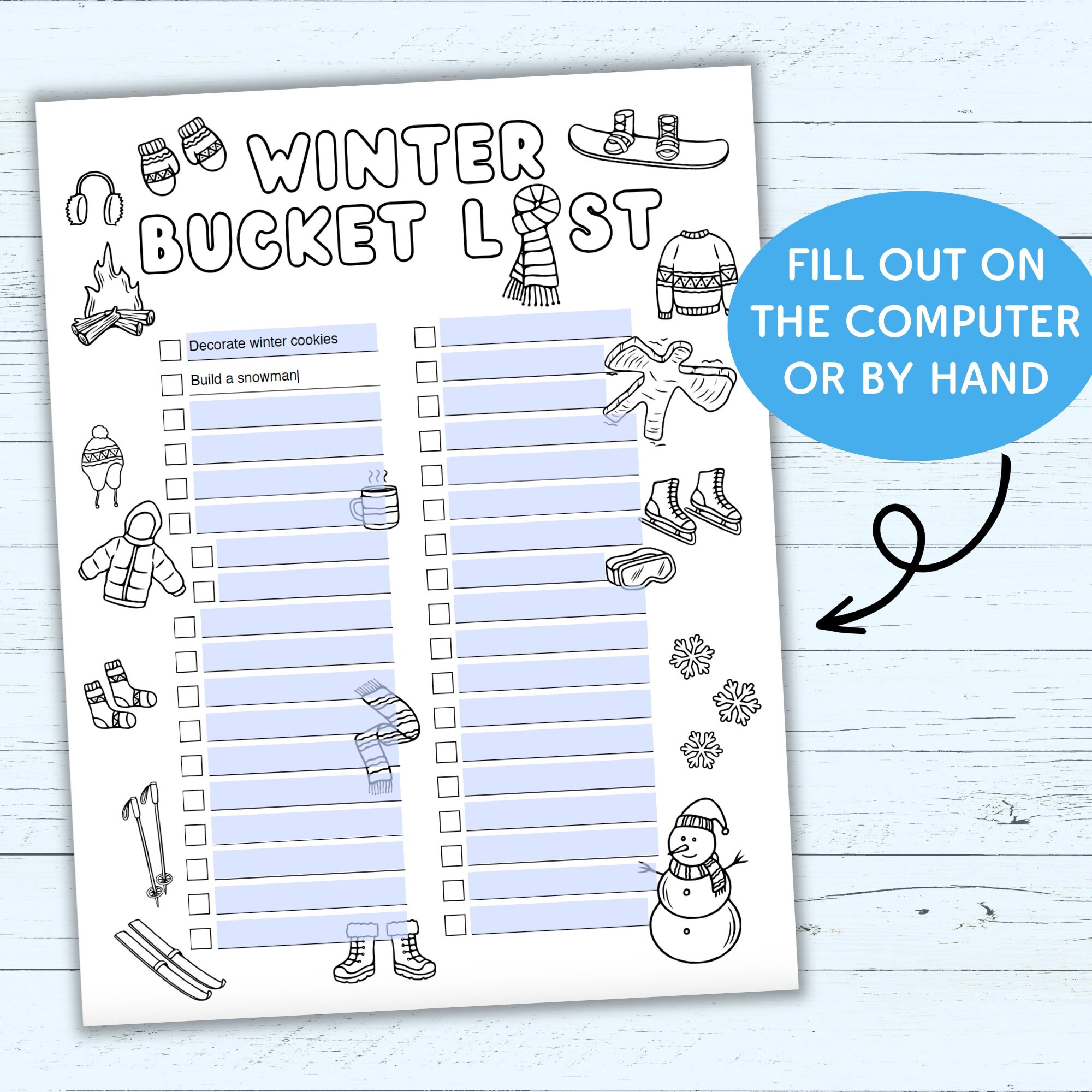 Winter Bucket List Printable - Winter Activity Checklist - Kids' Winter ...