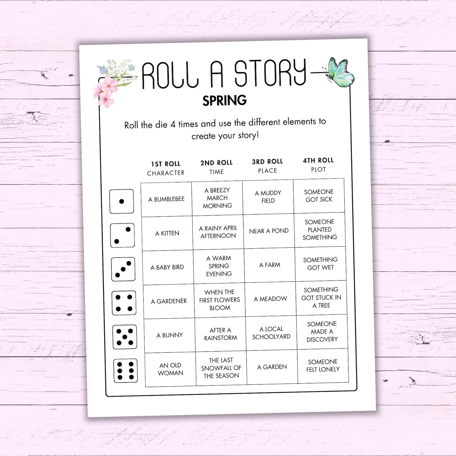 Spring Roll a Story - Creative Writing Prompt Activity - Printable ...