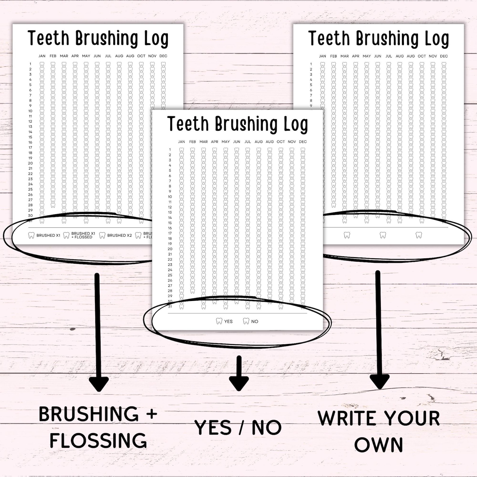 Yearly Teeth Brushing Tracker - Printable Teeth Brushing Log - Dental ...