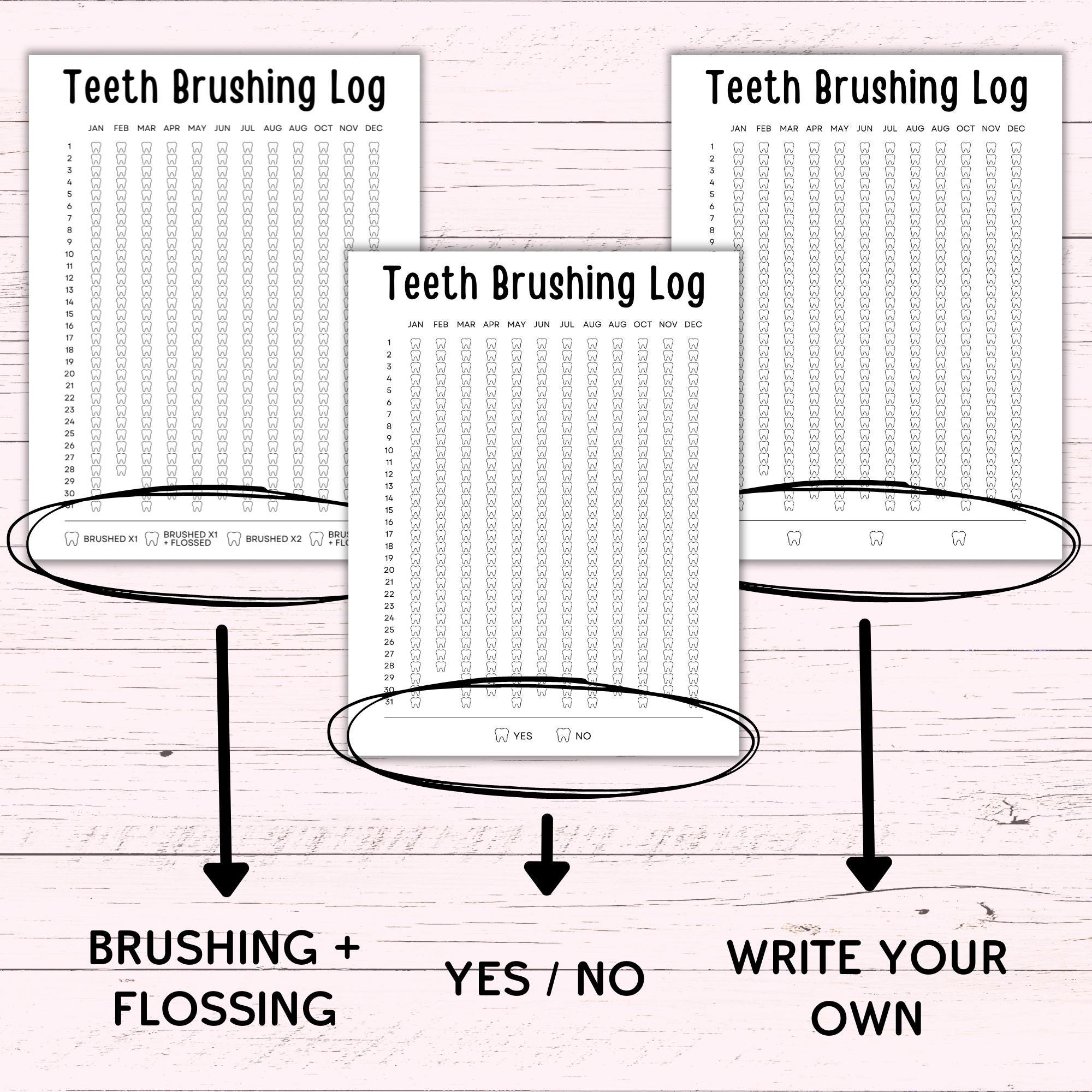 Yearly Teeth Brushing Tracker - Printable Teeth Brushing Log - Dental ...