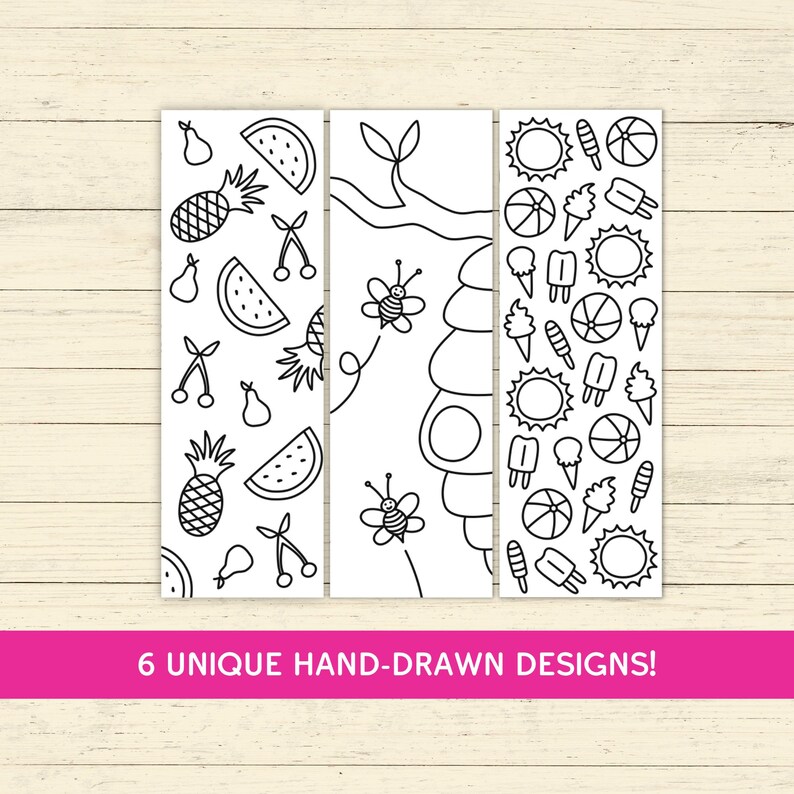 Printable Summer Coloring Bookmarks - Set of 6 - PDF Instant Digital ...
