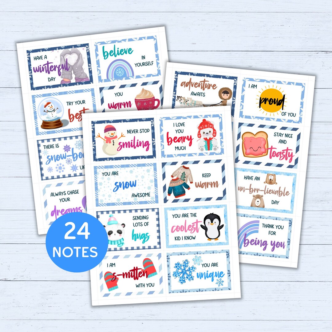 24 Cute Winter Lunch Box Notes for Kids - Printable Lunchbox Notes for ...