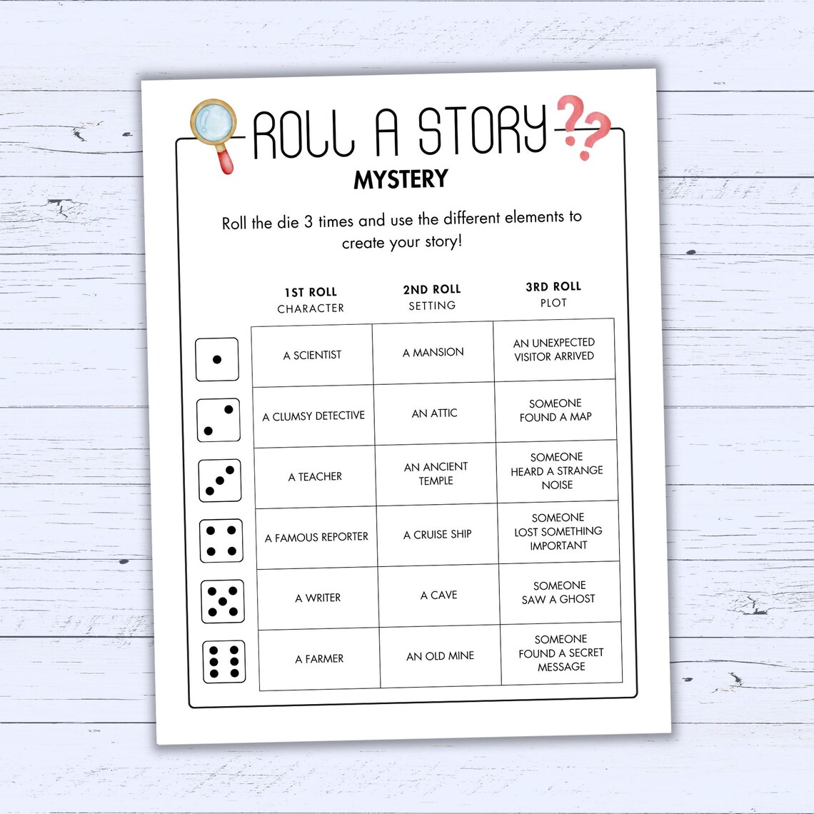 Roll a Mystery Story - Creative Writing Prompt Activity - Printable ...