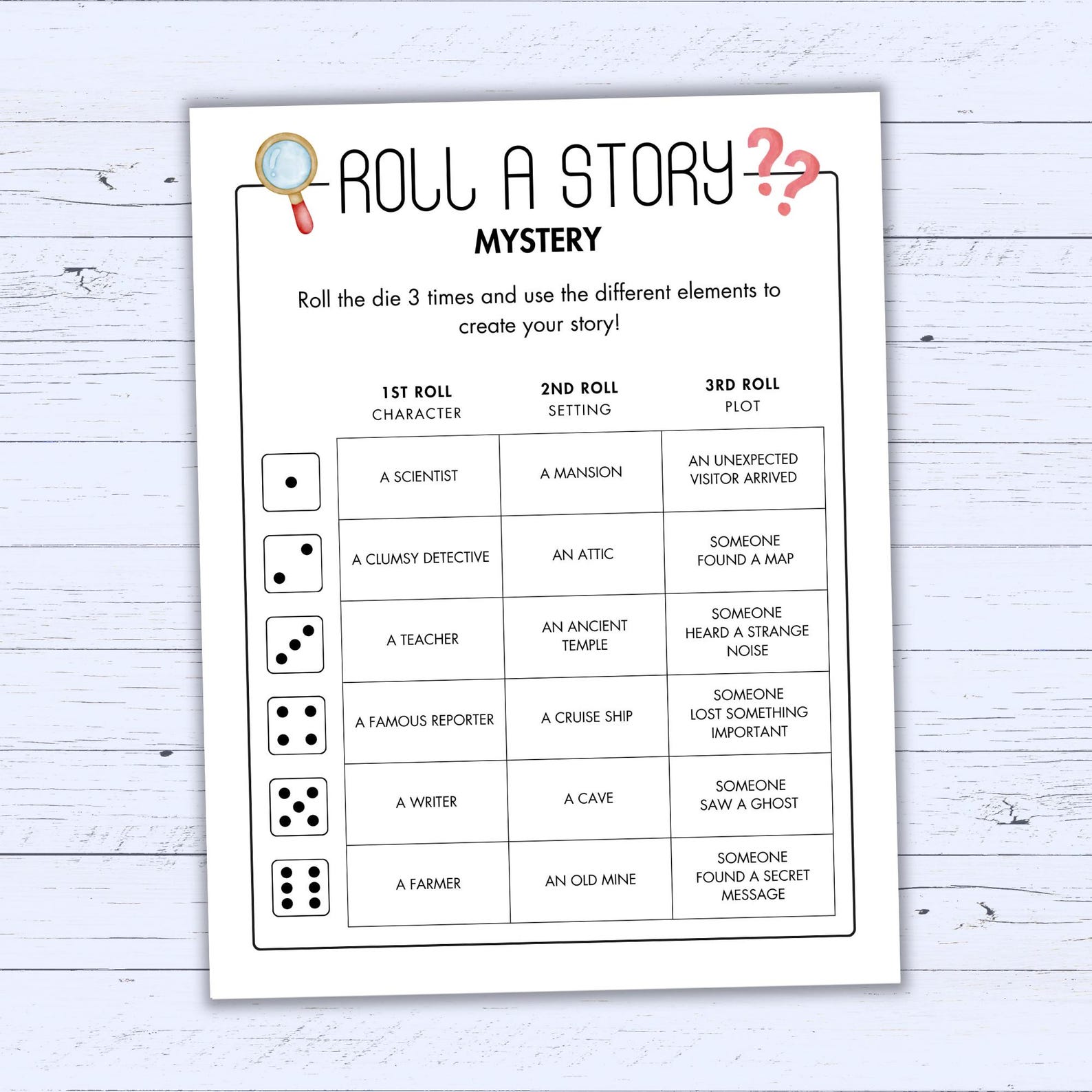 Roll a Mystery Story - Creative Writing Prompt Activity - Printable ...