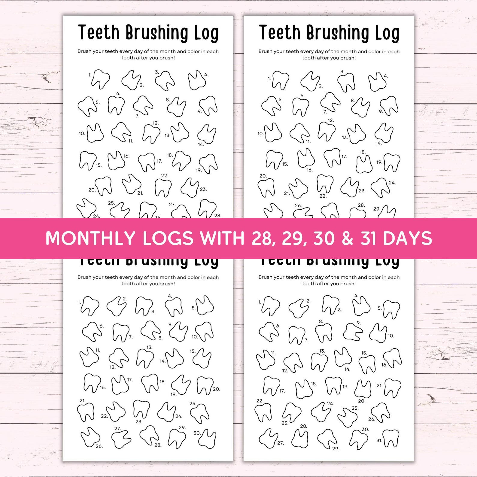 Monthly Teeth Brushing Tracker - Printable Teeth Brushing Log - Dental ...
