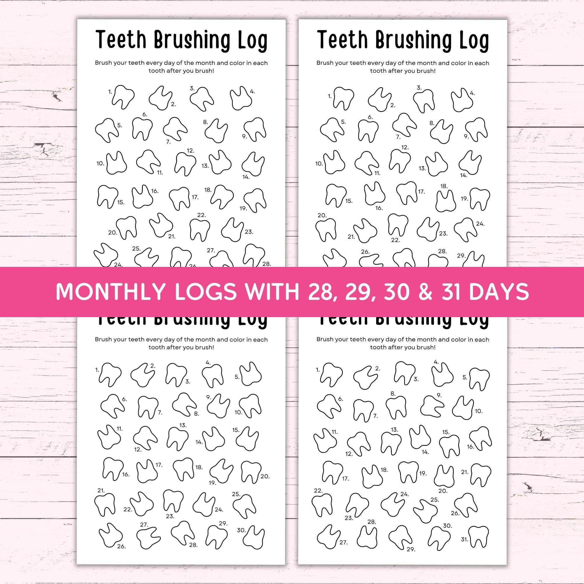 Monthly Teeth Brushing Tracker - Printable Teeth Brushing Log - Dental ...