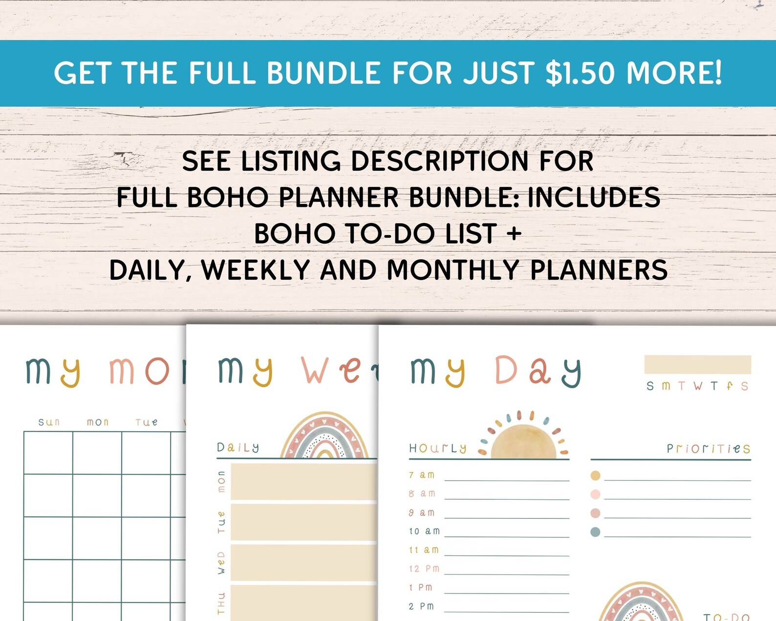 Printable Boho Daily Planner US Letter A4 Editable - Etsy