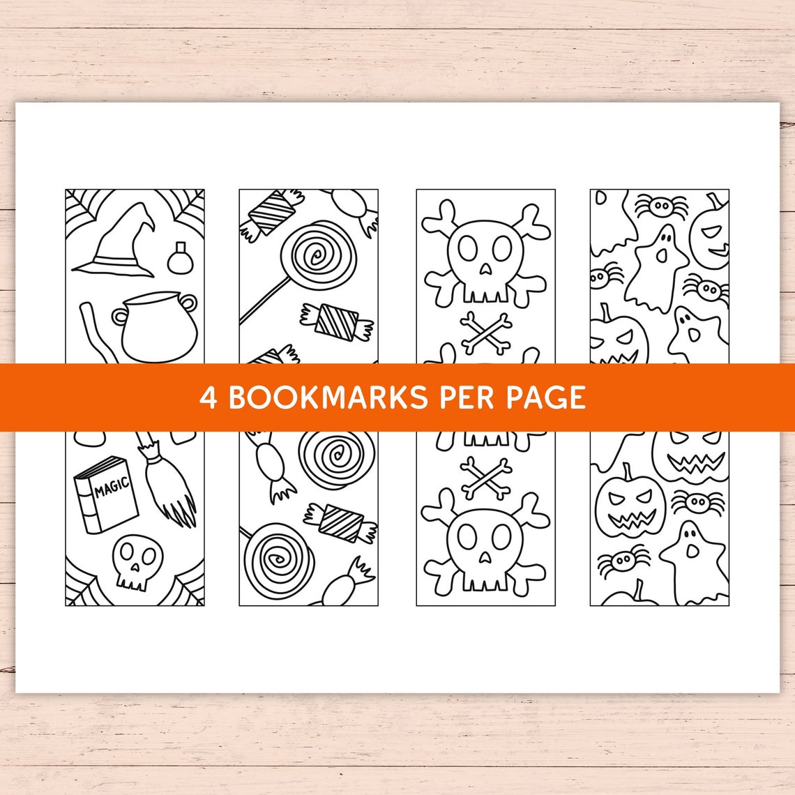 Printable Halloween Coloring Bookmarks Set of 8 PDF Instant Digital ...