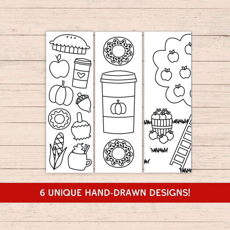 Printable Fall Coloring Bookmarks - Set of 6 - PDF Instant Digital ...