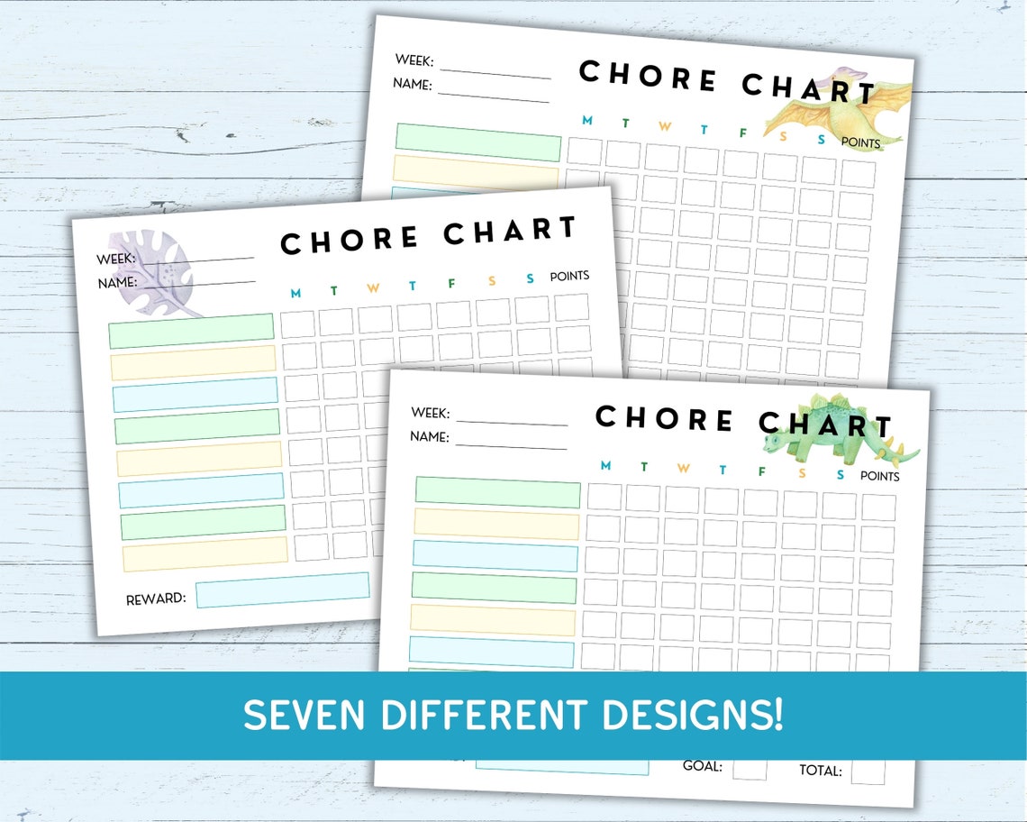 Editable Printable Chore Chart for Kids Blue & Green Design - Etsy