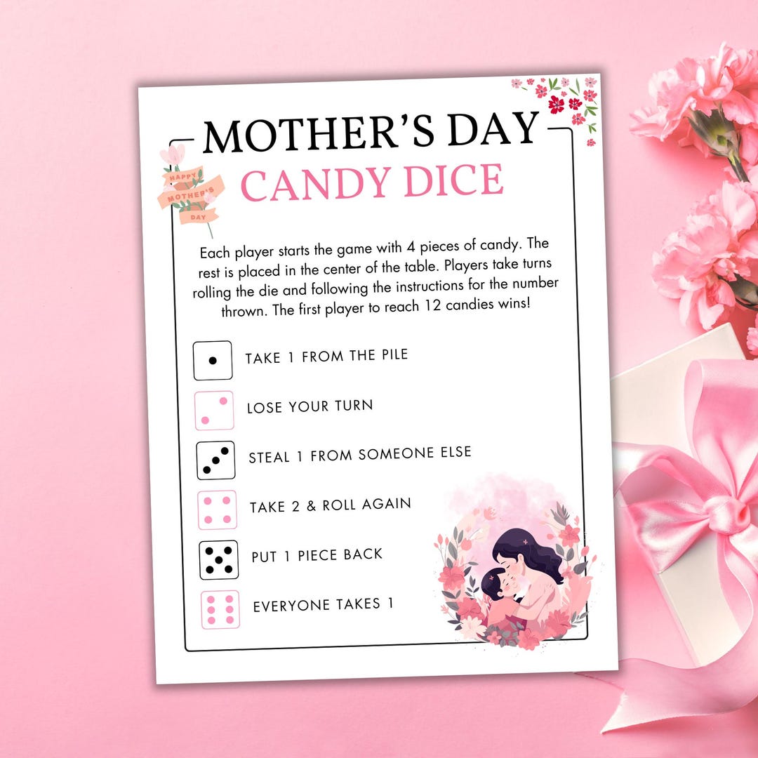 Printable Mother's Day Candy Dice Game - Family Activity - Mother's Day ...
