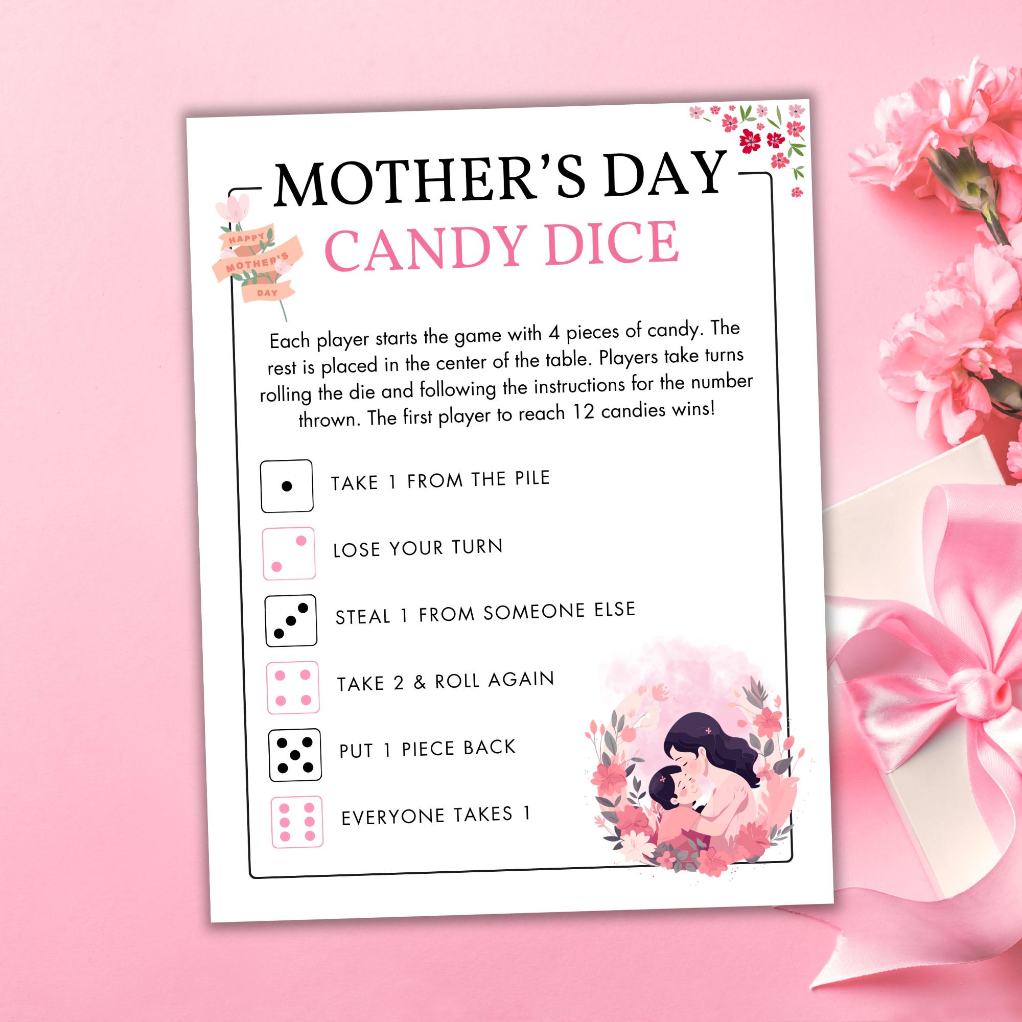 Printable Mother's Day Candy Dice Game - Family Activity - Mother's Day ...