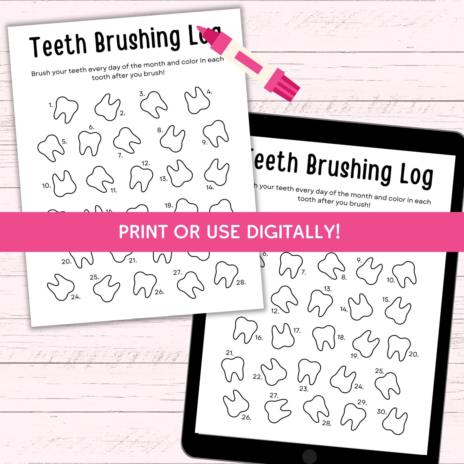 Teeth Brushing Tracker Bundle - Printable Teeth Brushing Log - Kids ...