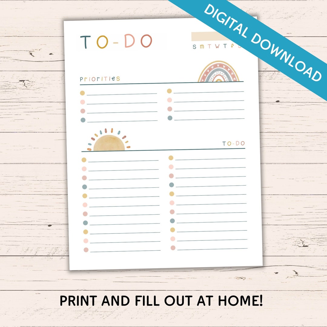 Printable Boho To-do List US Letter A4 Editable Instant - Etsy Canada