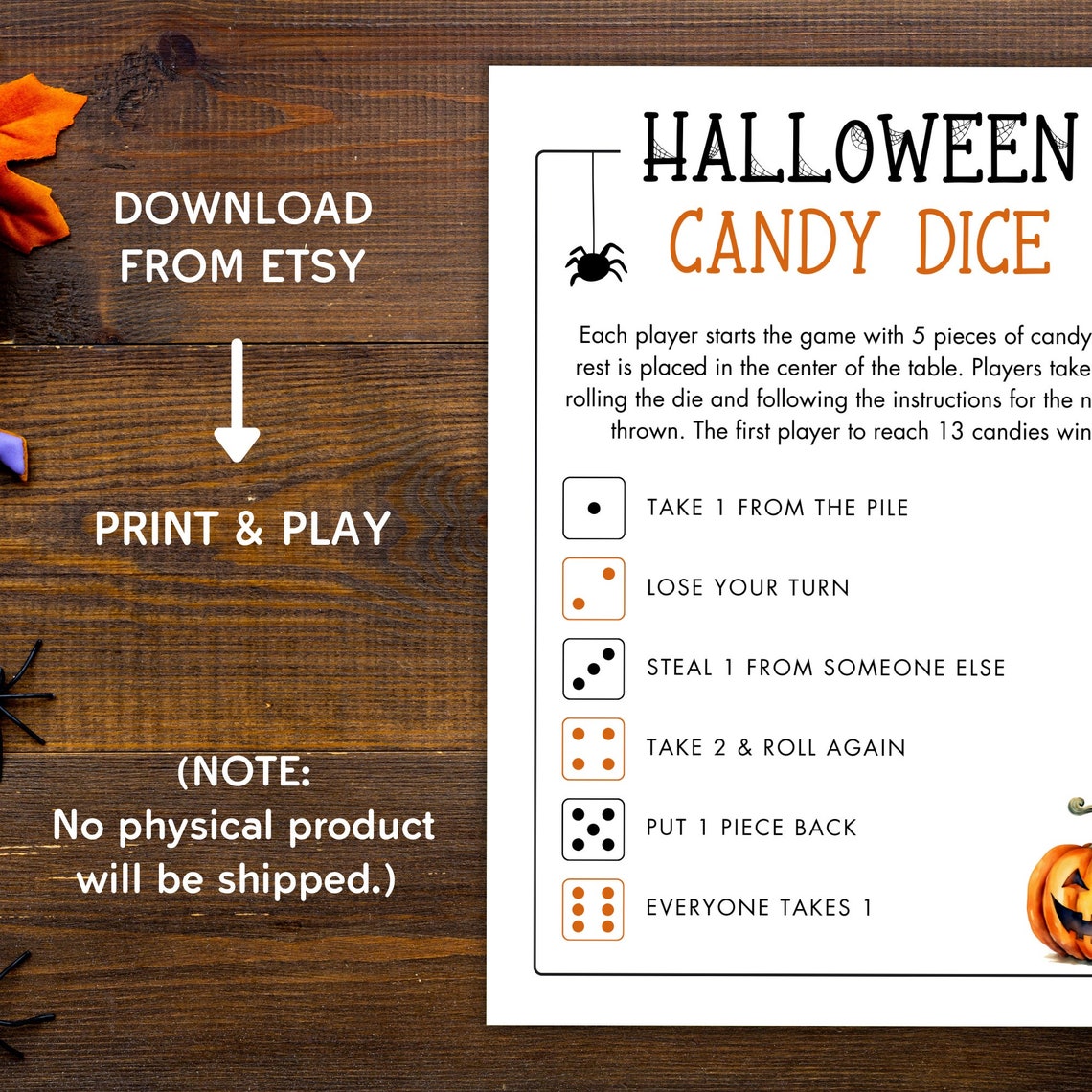 Printable Halloween Candy Dice Game - Halloween Party Game - Halloween ...