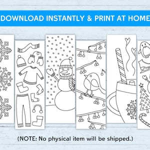 Printable Winter Coloring Bookmarks Set of 6 PDF Instant - Etsy