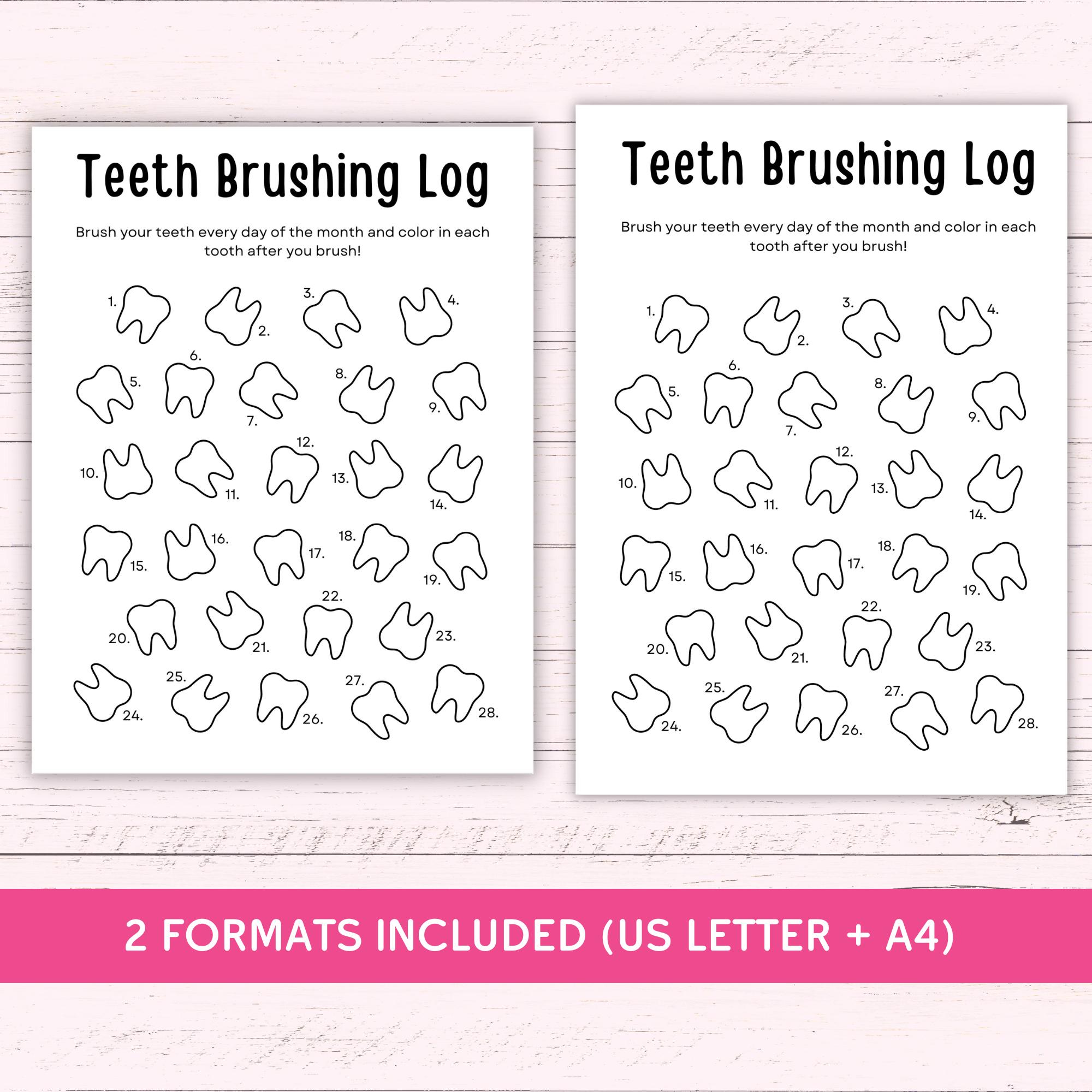 Monthly Teeth Brushing Tracker - Printable Teeth Brushing Log - Dental ...