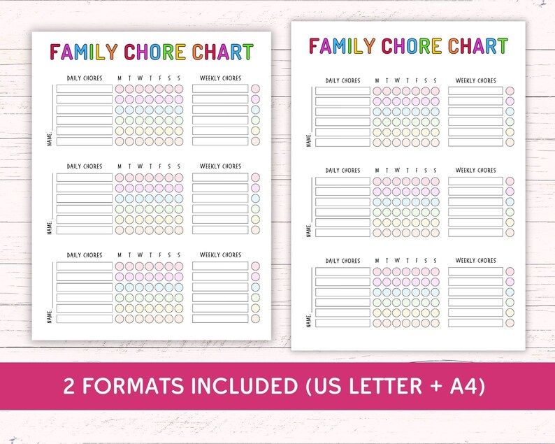 Printable Family Chore Chart Editable Chore Chart for - Etsy