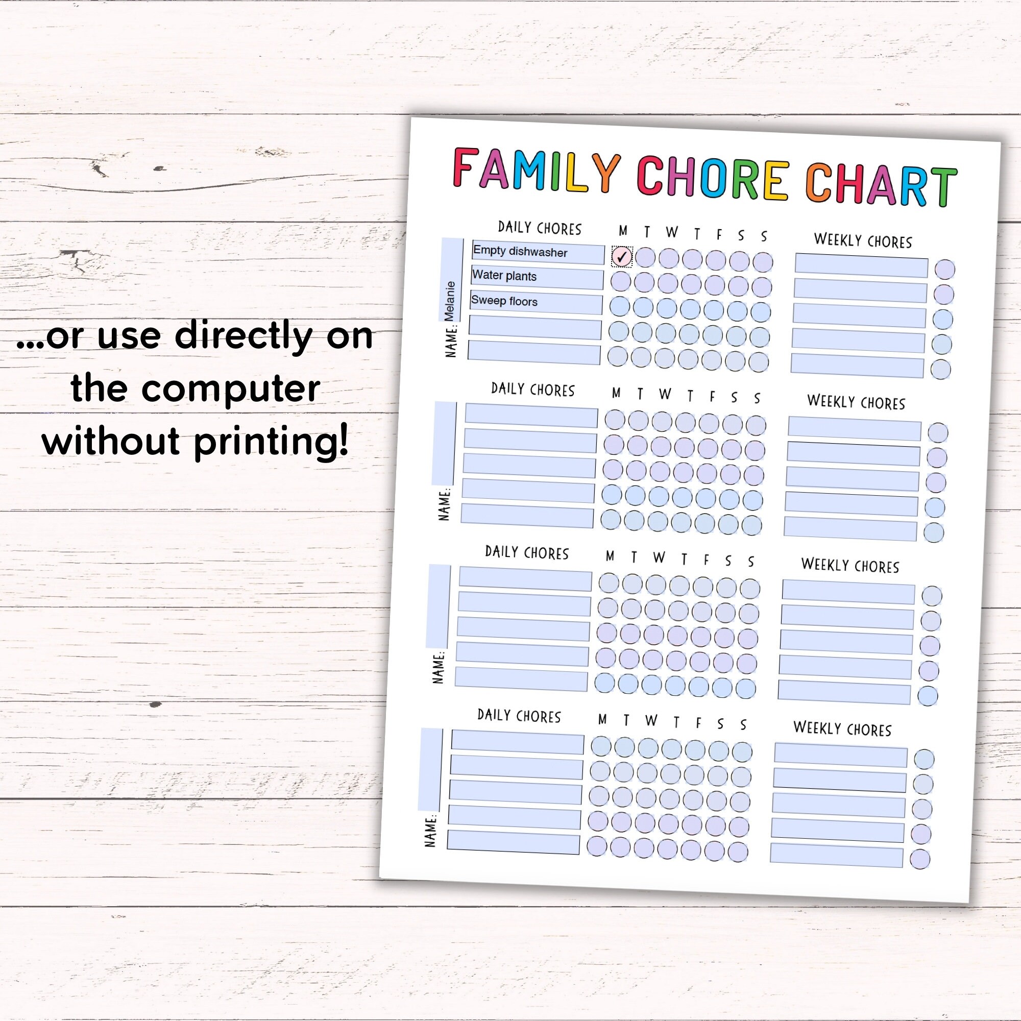 Printable Family Chore Chart - Editable Chore Chart for Multiple Kids ...