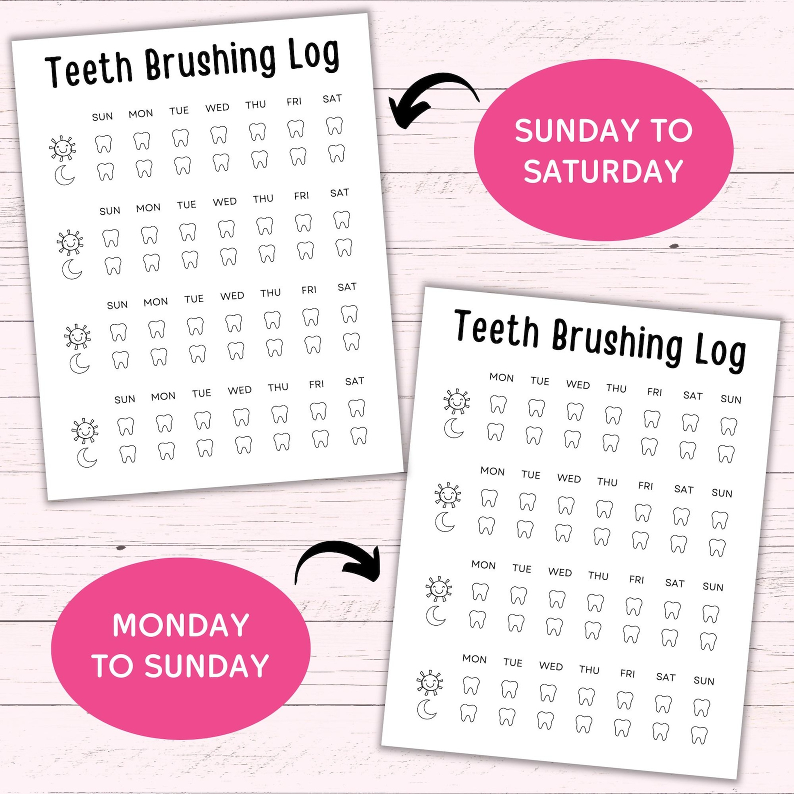Weekly Teeth Brushing Tracker - Printable Teeth Brushing Log - Dental ...