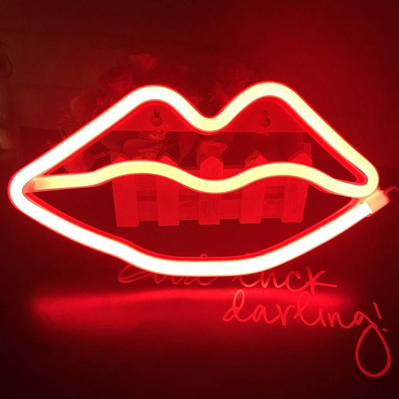 Lips Led Neon Sign Kiss Shaped Soft Night Light Bar Wall Etsy