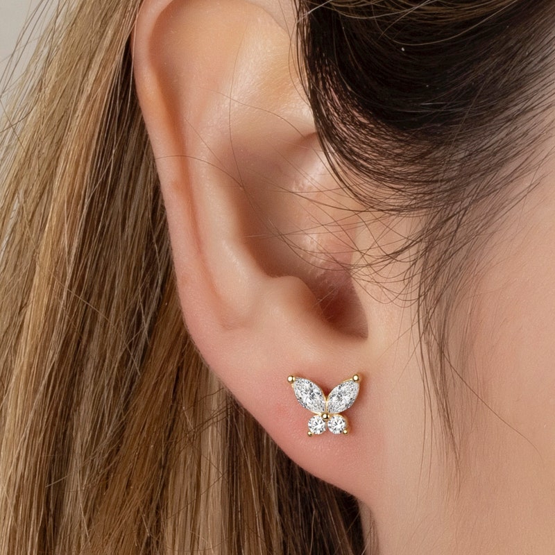 14k Gold Butterfly Earrings - Etsy