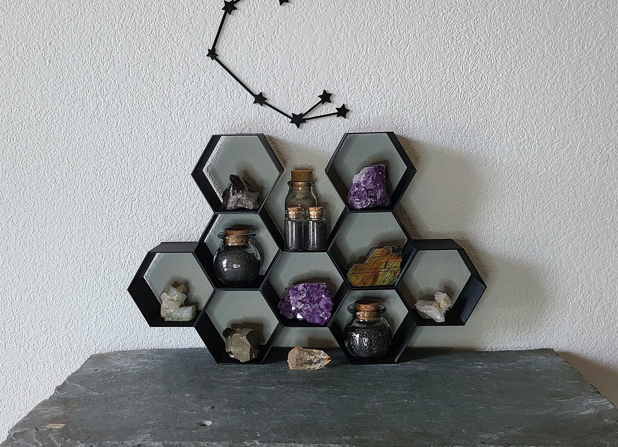 Honeycomb Display Shelf - 3D Printed Hexagonal Display Shelf - Rock and ...