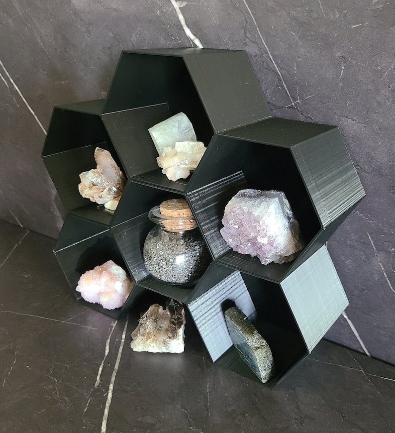 Honeycomb Display Shelf - 3D Printed Hexagonal Display Shelf - Rock and ...