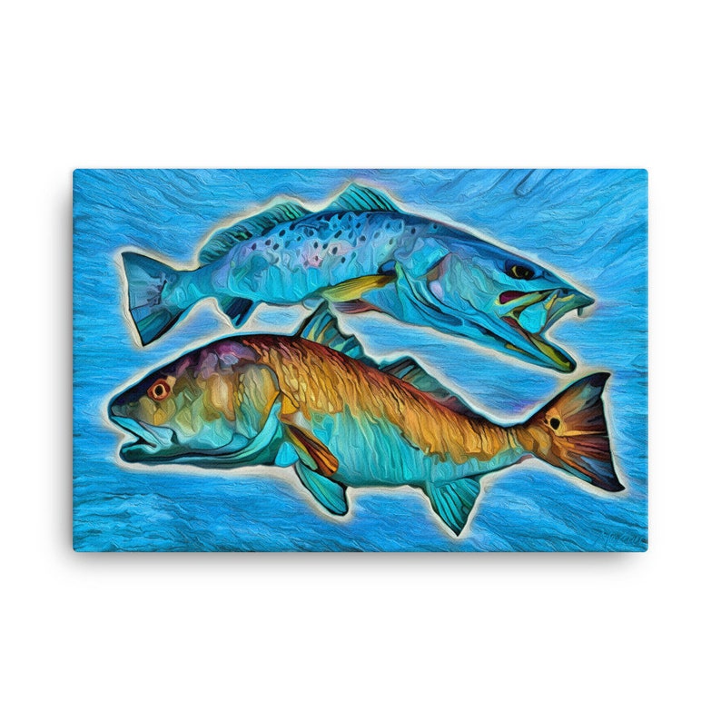 REDFISH Speckled Spotted SEATROUT Fine Art Canvas Giclee Print Florida ...
