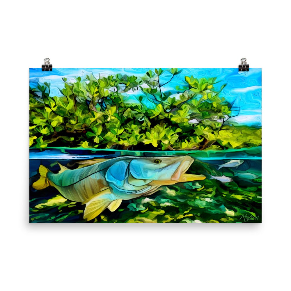 SNOOK Fish Inshore Fine Art Canvas Giclee Print Florida Everglades ...