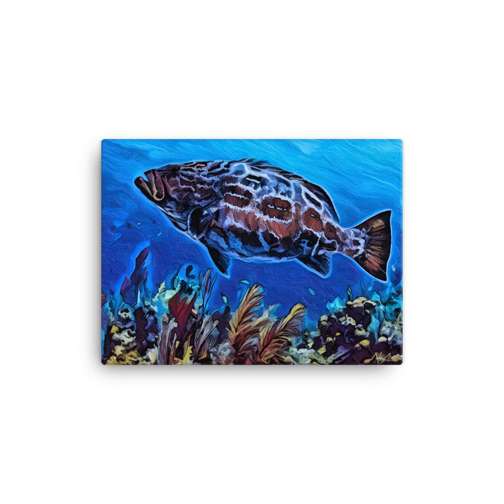 GROUPER Tropical Fish Fine Art Canvas Giclee Print - Florida Everglades ...