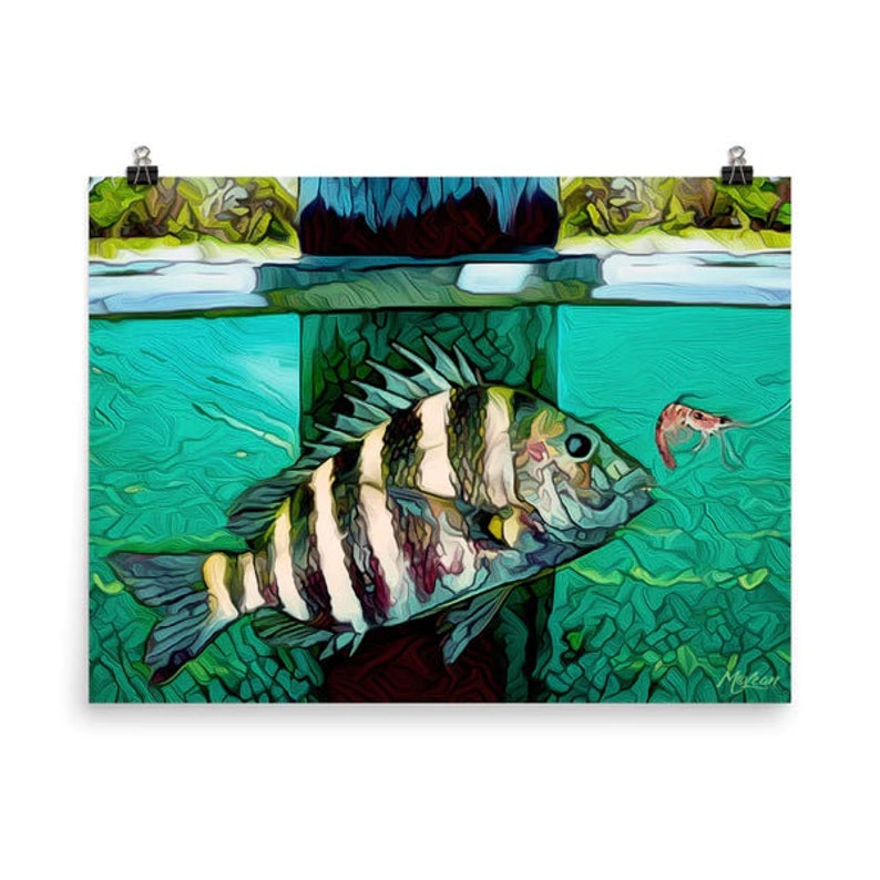 SHEEPSHEAD Ocean Fish Wall Art Print Fishing Wildlife Gifts for Men ...