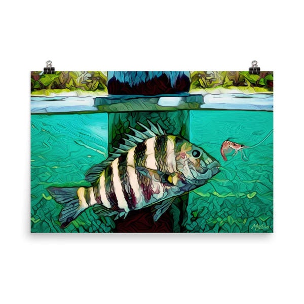 SHEEPSHEAD Ocean Fish Wall Art Print Fishing Wildlife Gifts for Men ...