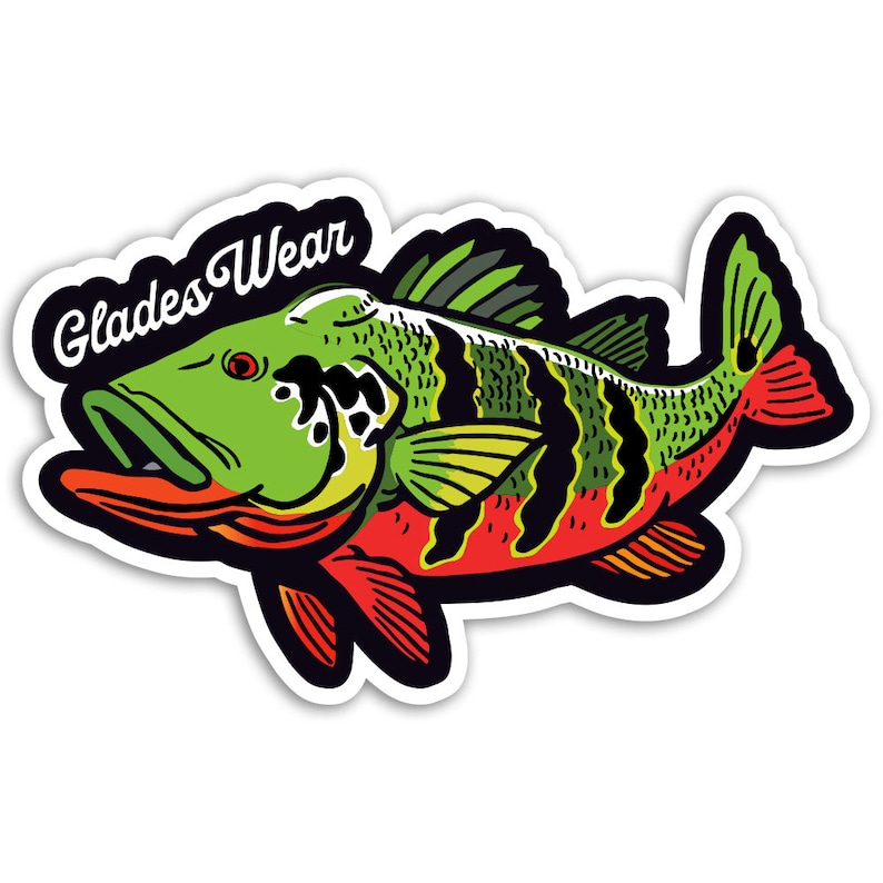 PEACOCK BASS Fish Art Vinyl Decal - Fishing Art Print, Fishing Gifts ...