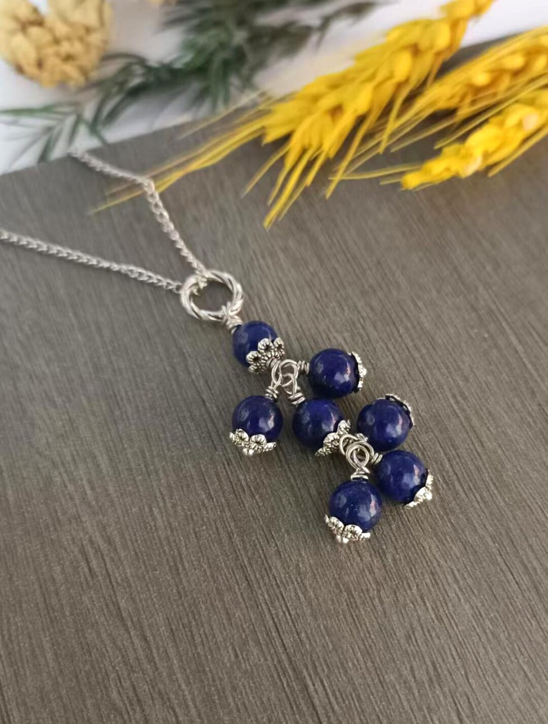 Blueberry Necklace, Glass Blue Berry Necklace, Retro Blueberry Pendant ...