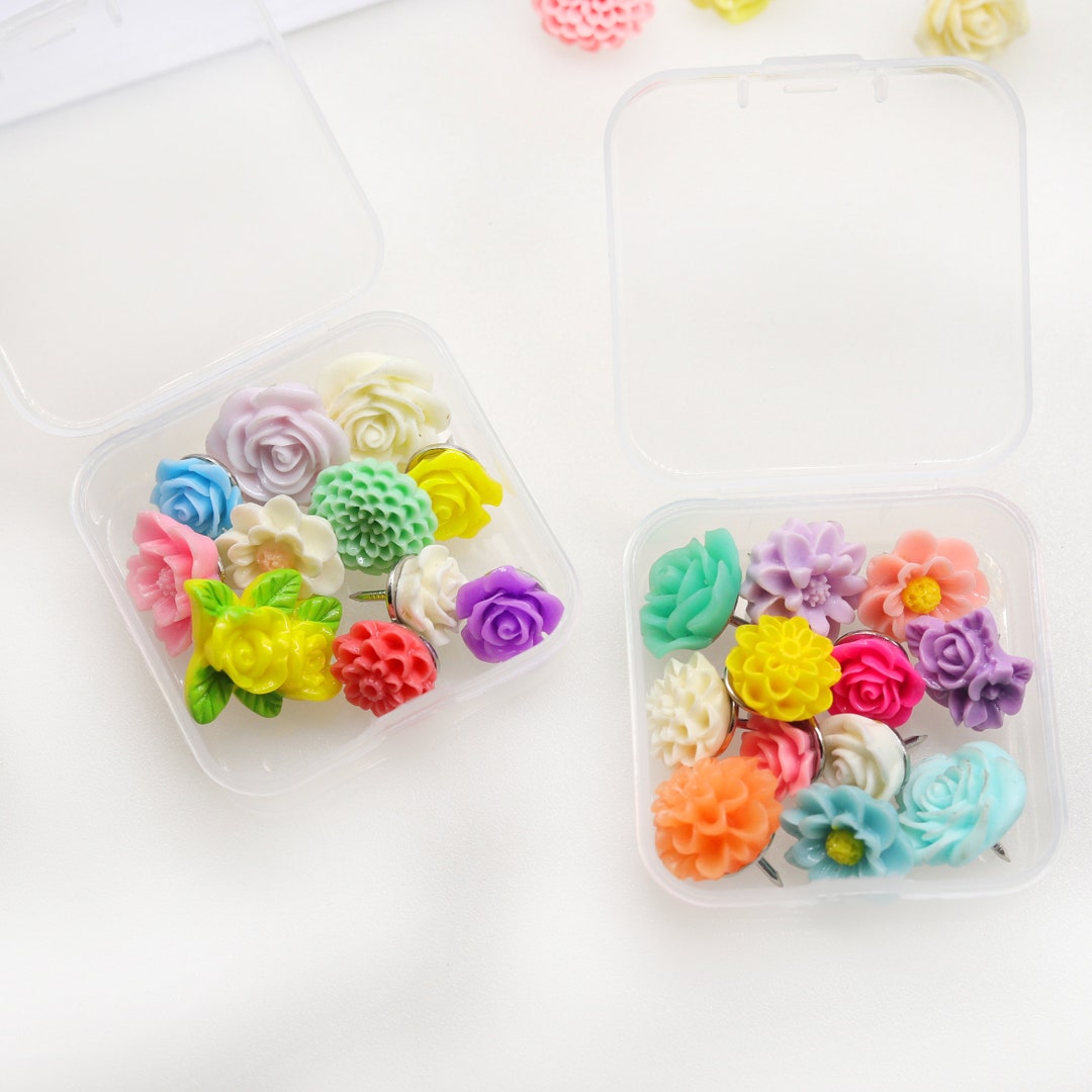 Floral Pushpins, 12 Pcs of Set Flower Push Pins, Rainbow Color Daisy ...
