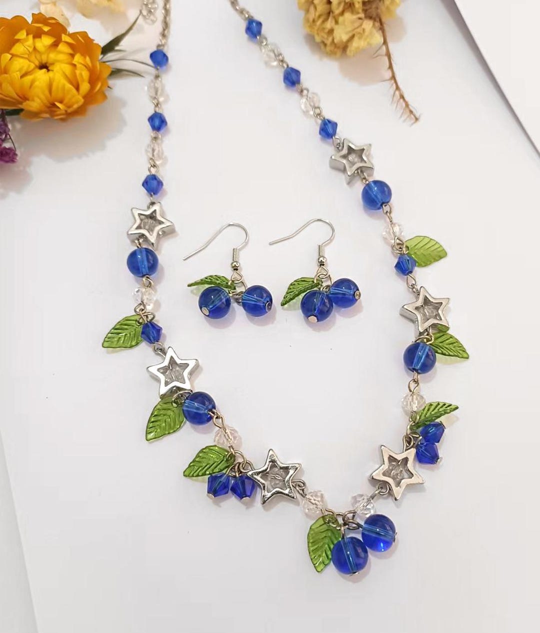Blueberry Necklace and Earrings Set: Glass Bead Jewelry - Etsy