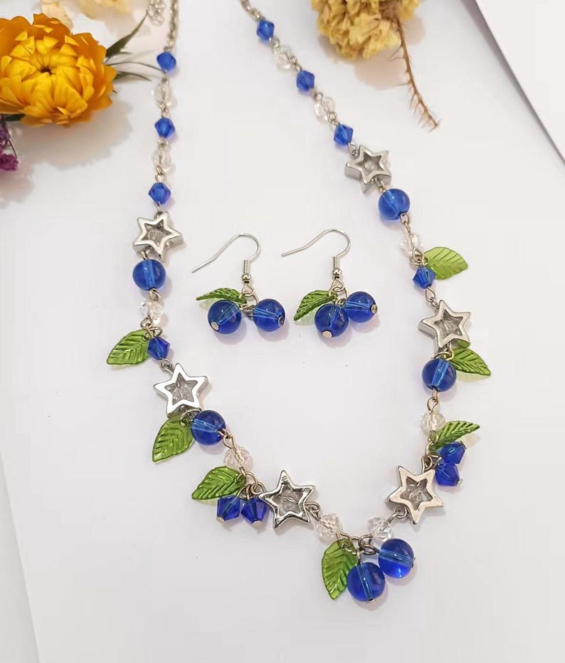 Blueberry Necklace and Earrings Set: Glass Bead Jewelry - Etsy