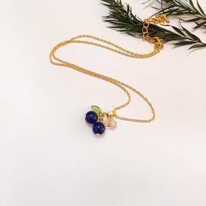 Blueberry Necklace: Glass Berry Beads, Floral Charm Clavicle Chain - Etsy
