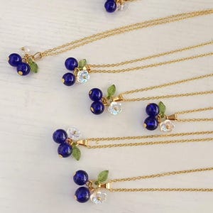 Blueberry Necklace, Glass Blue Berry Beads With Flower Charm Clavicle ...