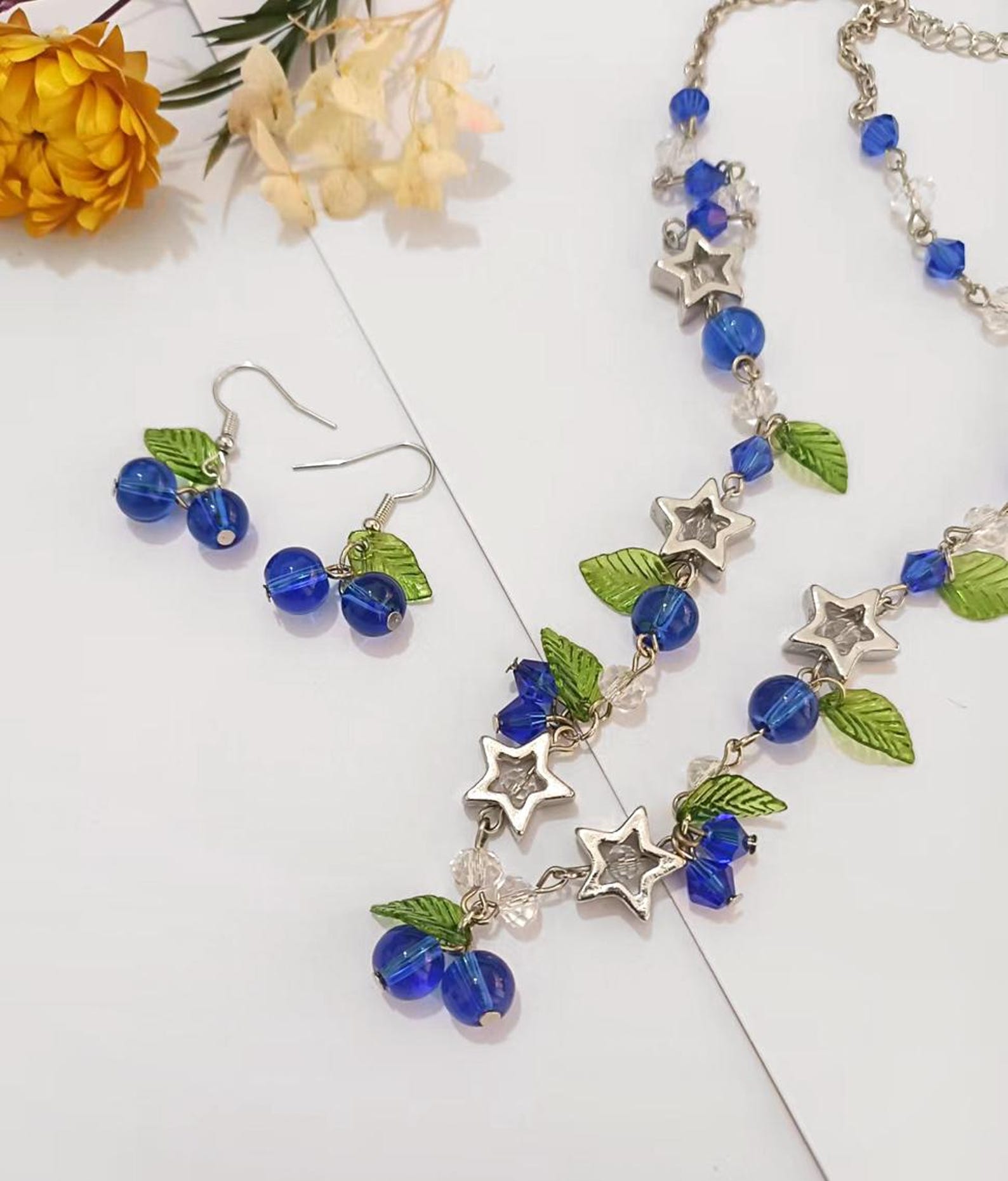 Blueberry Necklace and Earrings Set: Glass Bead Jewelry - Etsy