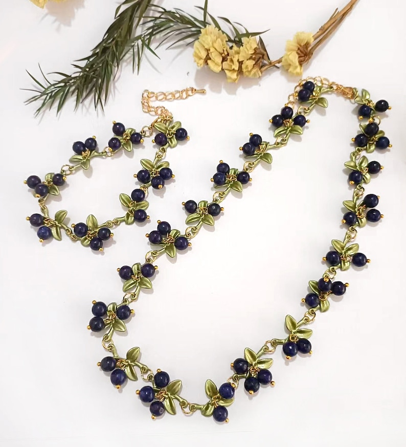 Blueberry Necklace Bracelet Set: Glass Bead Plant Jewelry - Etsy