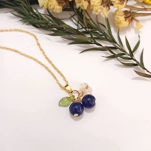 Blueberry Necklace: Glass Berry Beads, Floral Charm Clavicle Chain - Etsy